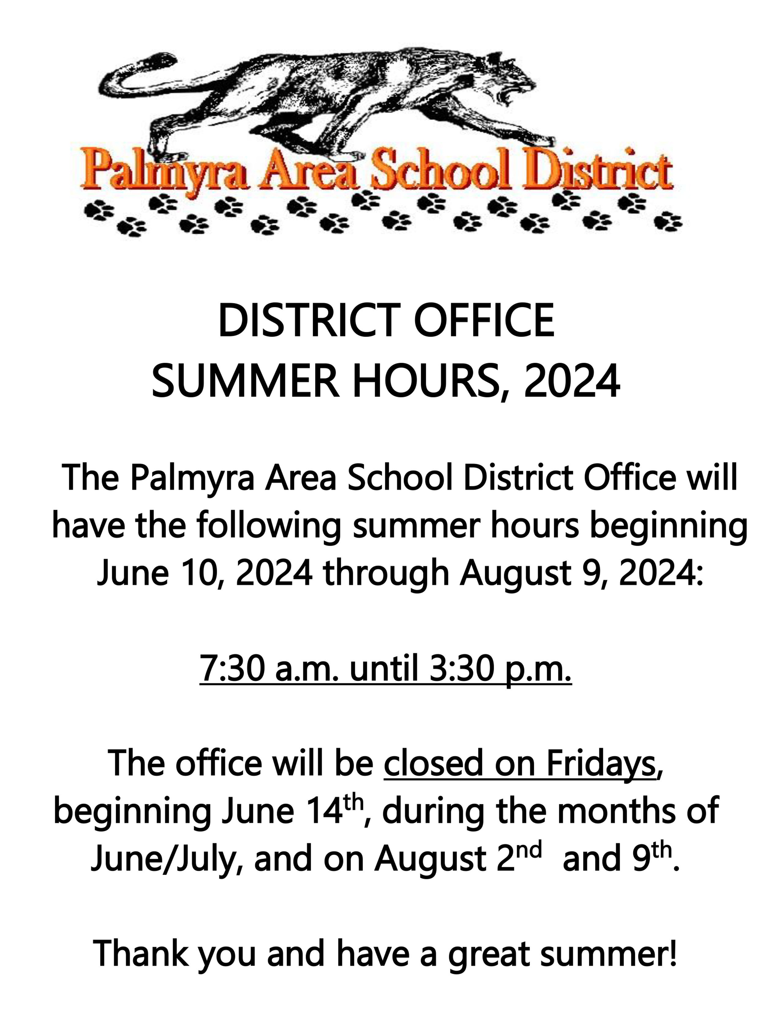 District Office Summer Hours 2024